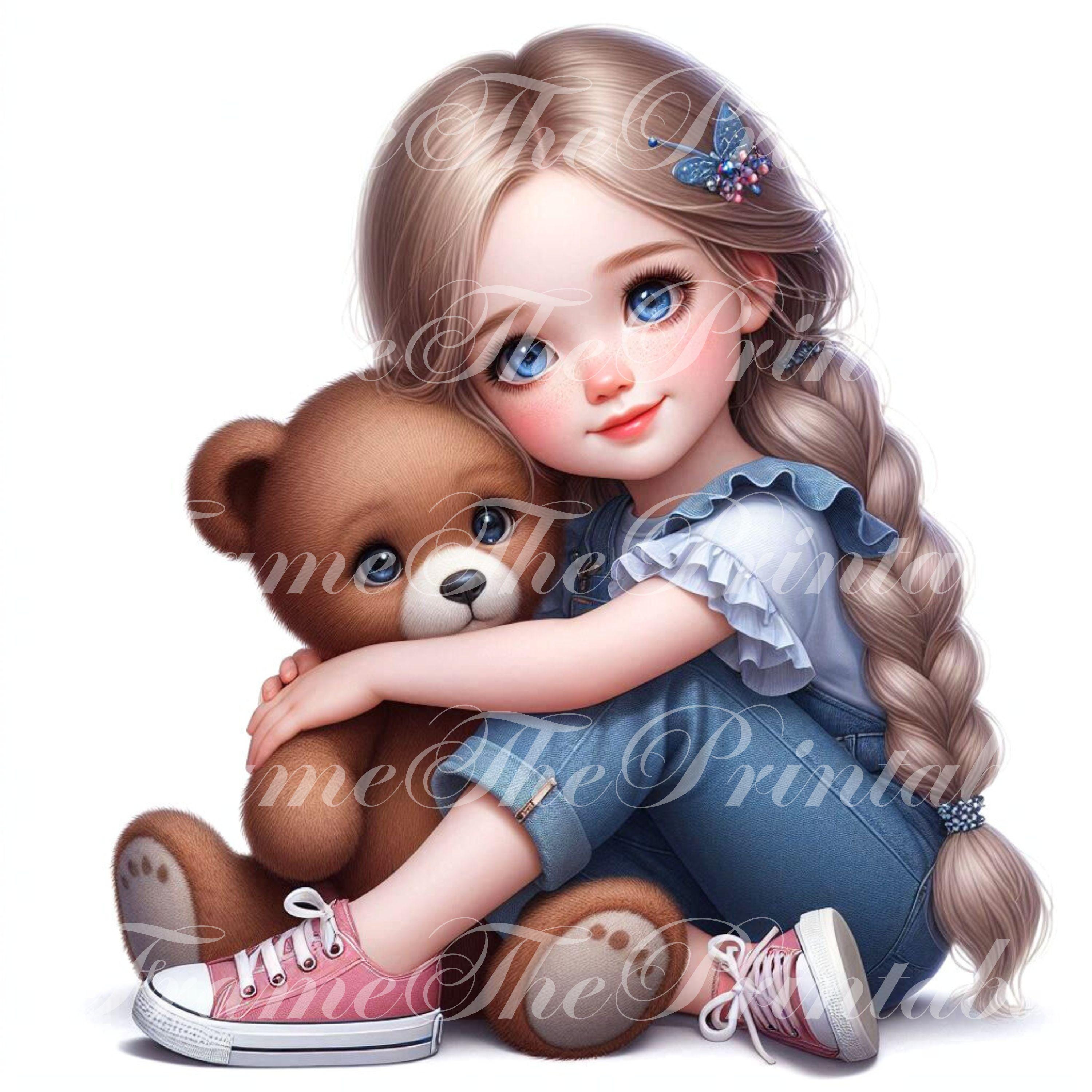 Girl With Teddy Bear Clipart Set, 10 JPG Images, 300 DPI Digital ...