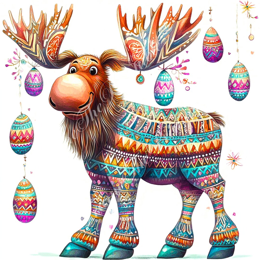 Quirky Easter Boho Moose With Egg Clipart Whimsical Funny Animals ...