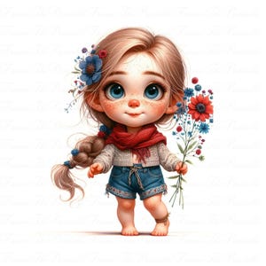 Cute Girl Clipart Bundle, 14 PNG High Resolution 300 DPI, Floral Boho ...