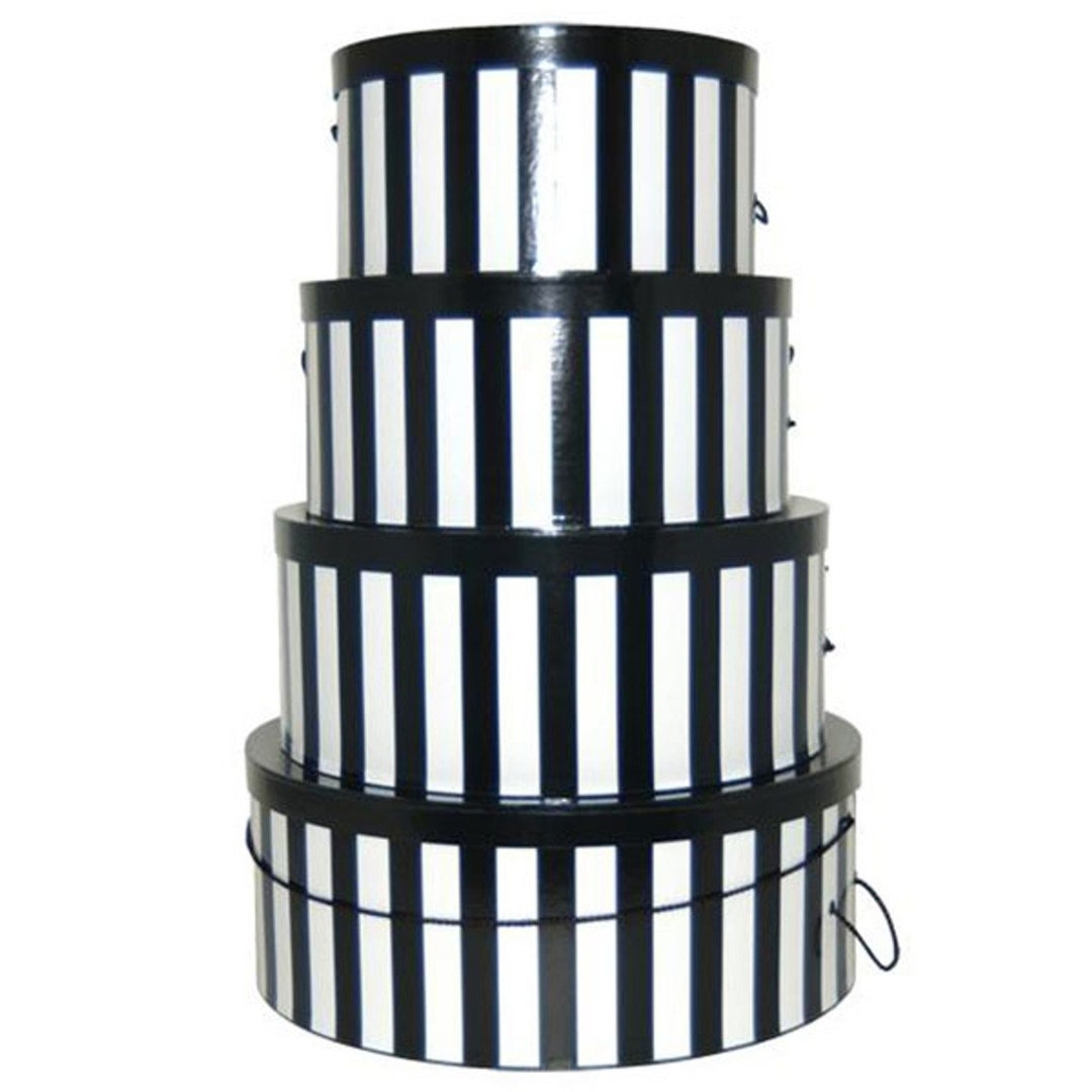 Made In Usa 4 Boxes In A Nested Set Round Hat Boxes Black And White Stripes Etsy