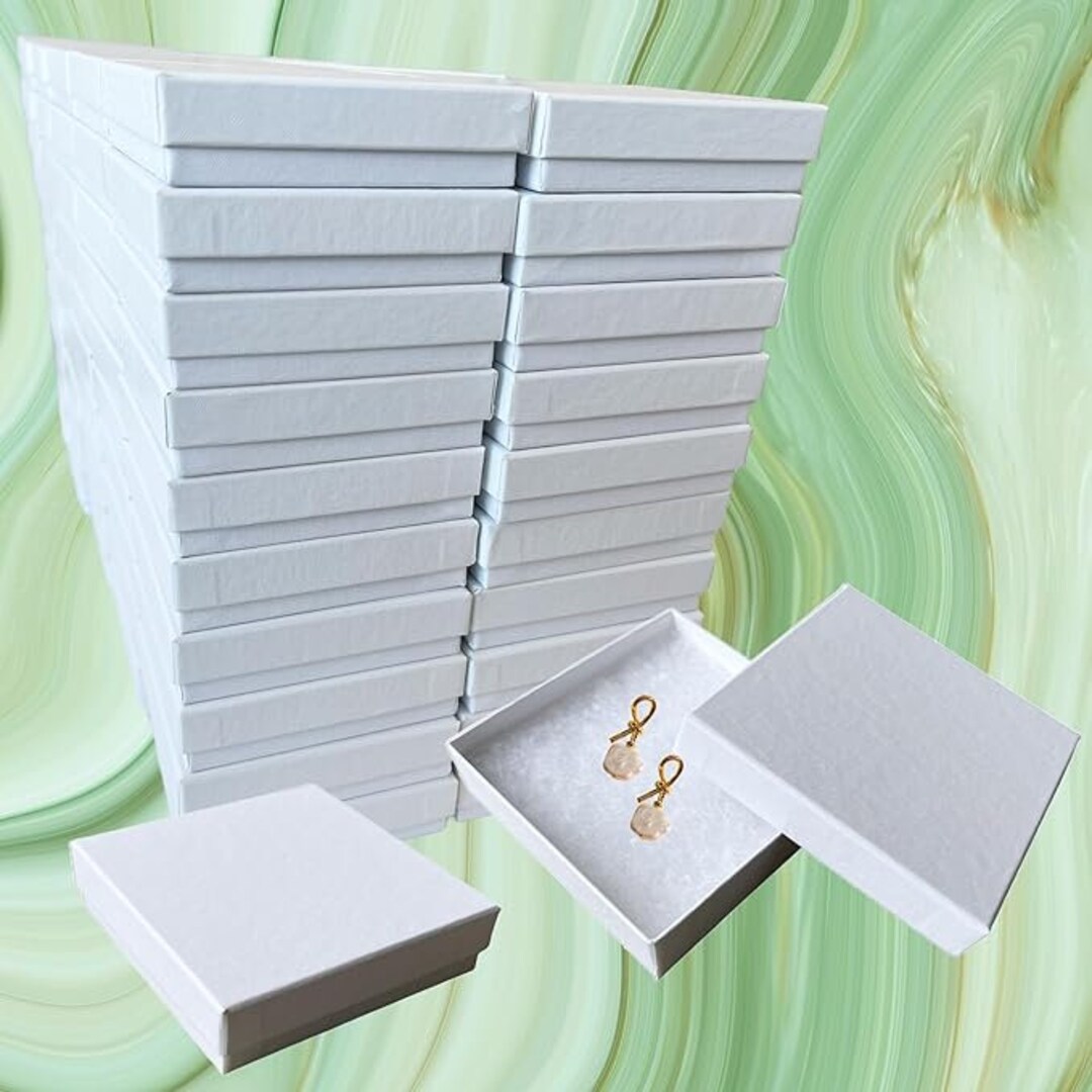 100 Boxes - White Swirl Embossed Cardboard Jewelry Boxes With Cotton ...