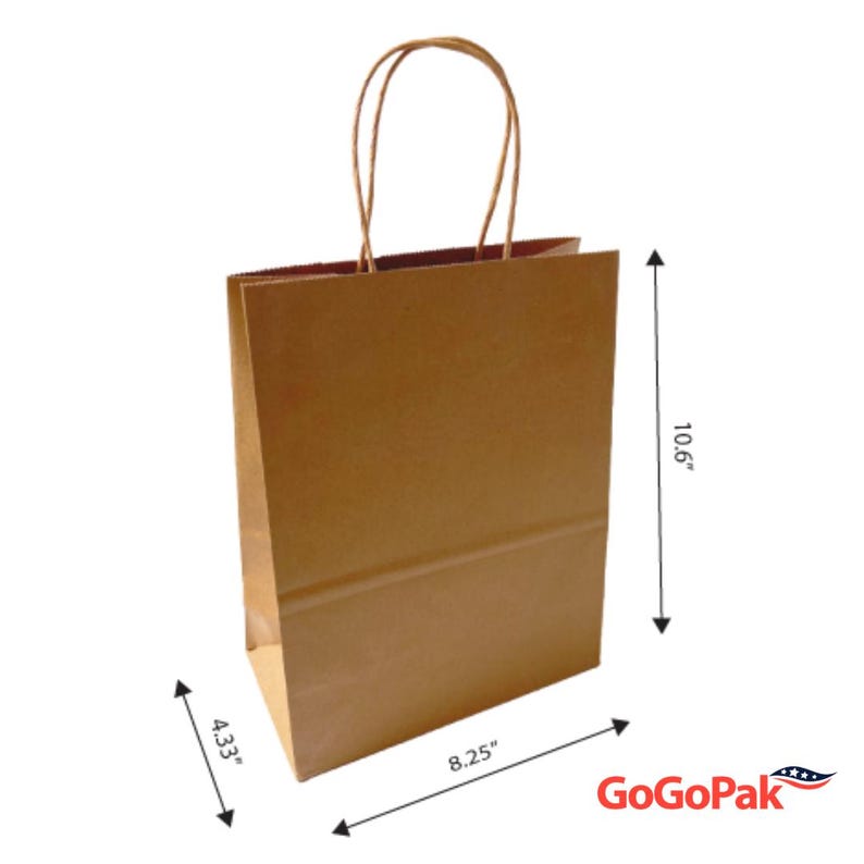 Ships From USA-100 Bags 8.25"x4.33"x10.6" Recycled Kraft Gift Bags ...