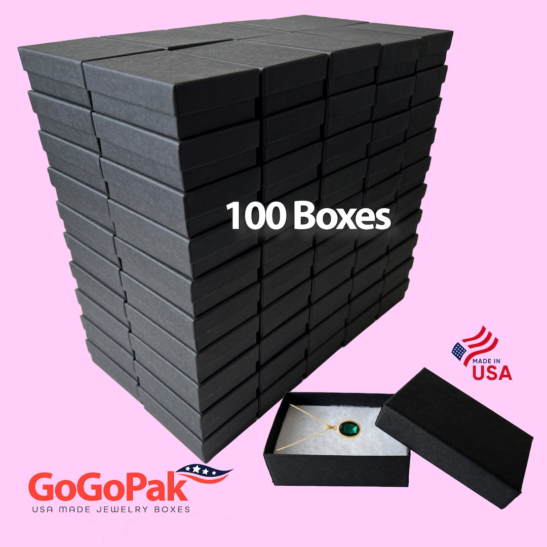 100 Boxes Matte Black Jewelry Boxes Cotton Filled 3-1/16 X 2-1/8 X 1 ...