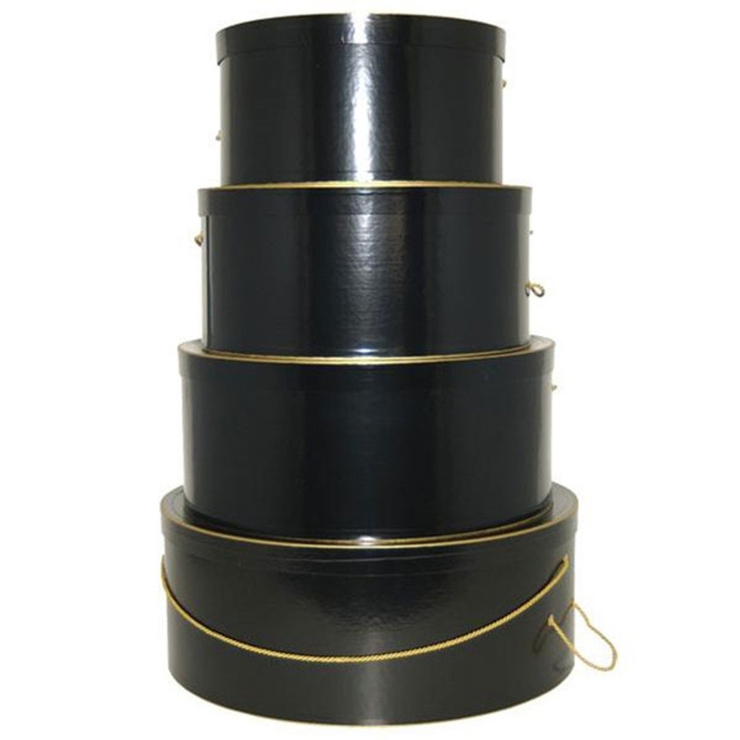 Made in USA - 4 Boxes in a Nested Set - Round Hat Boxes - Black With ...