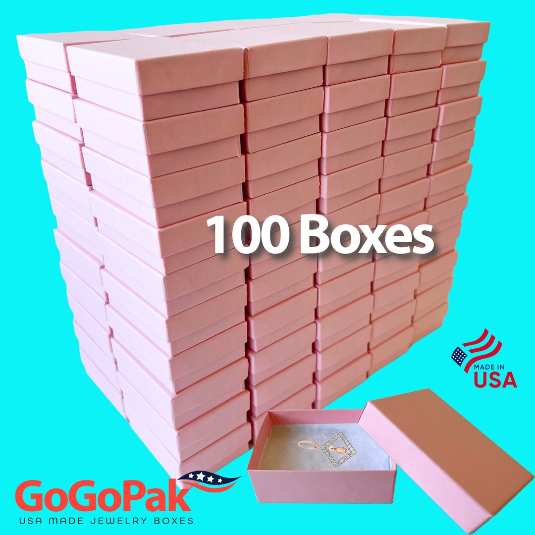 100 Boxes Matte Pink Jewelry Boxes Cotton Filled 3-1/16 X 2-1/8 X 1 ...