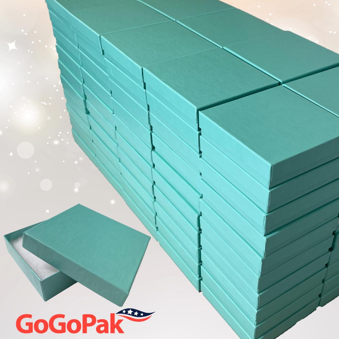 Made in USA - 100 Boxes Aqua Jewelry Boxes With Cotton Filling - 3.5"x3 ...