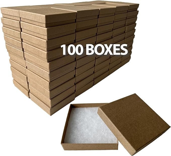MADE IN USA - 20 or 100 Boxes - Natural Kraft Jewelry Boxes With Cotton ...