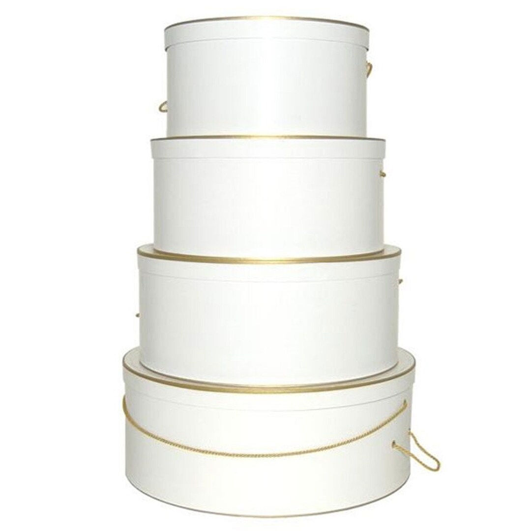 Made in USA - 4 Boxes in a Nested Set - Round Hat Boxes - White With ...