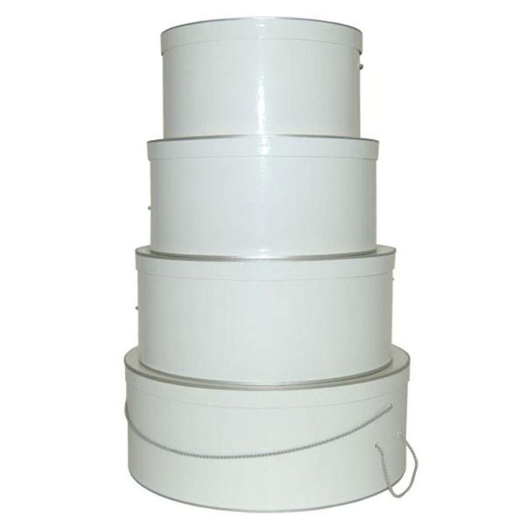 Made in USA - 4 Boxes in a Nested Set - Round Hat Boxes - White With ...