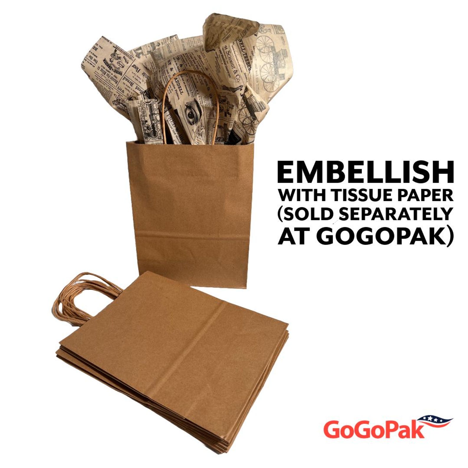 Ships From USA-100 Bags 8.25"x4.33"x10.6" Recycled Kraft Gift Bags ...