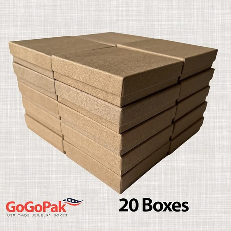 MADE IN USA - 20 or 100 Boxes - Natural Kraft Jewelry Boxes With Cotton ...