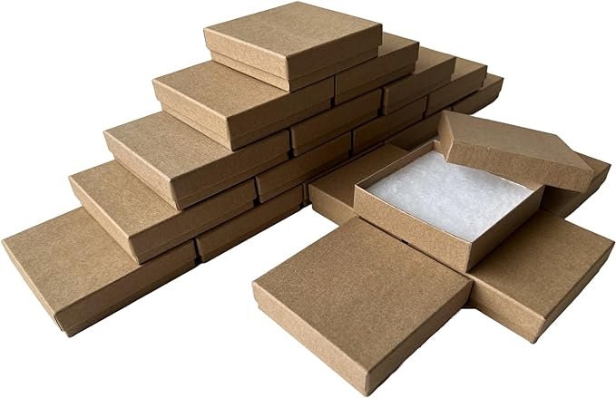 MADE IN USA - 20 or 100 Boxes - Natural Kraft Jewelry Boxes With Cotton ...
