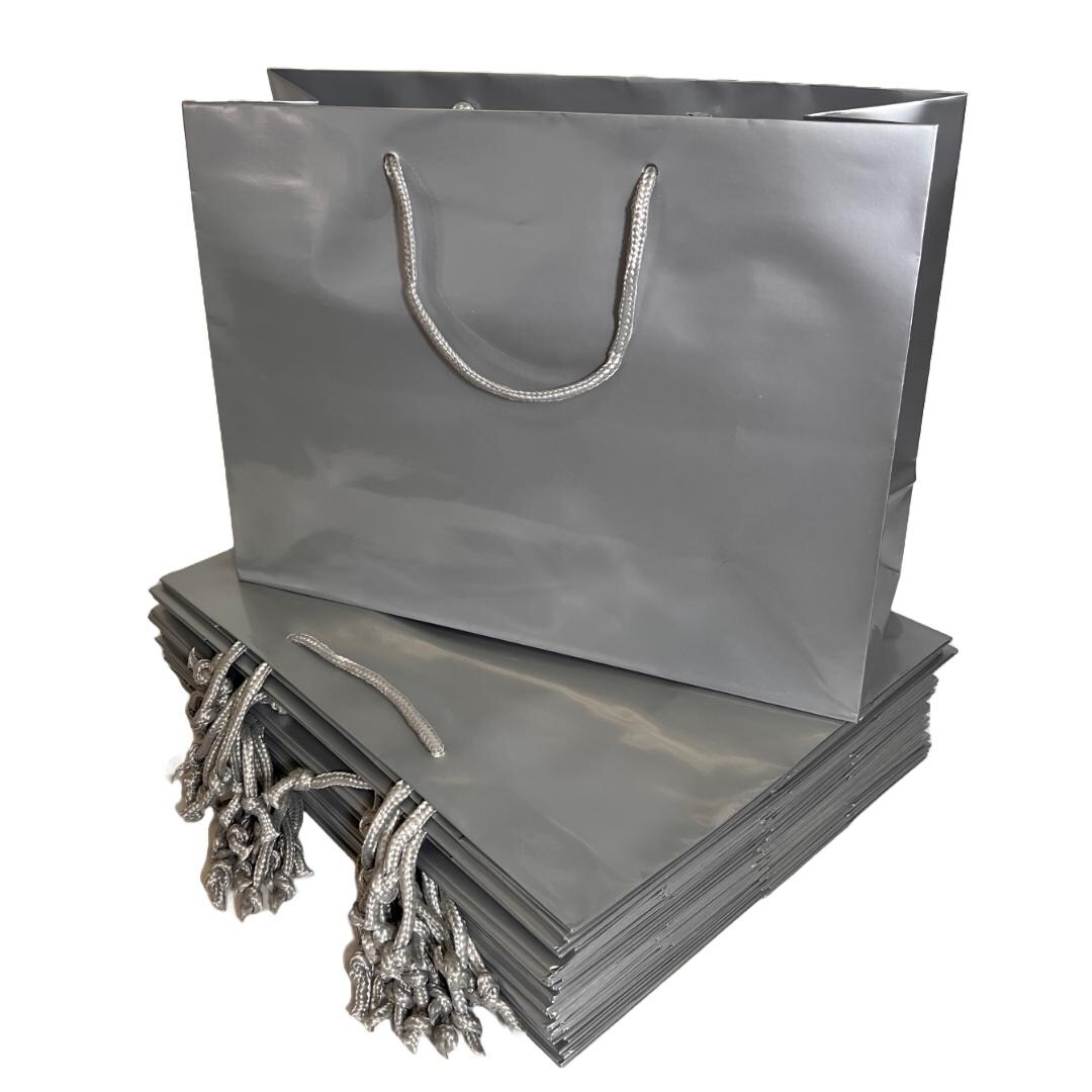 25 Bags - Gloss Silver Paper Bags With Rope Handles 13" X 5" X 10" - Etsy