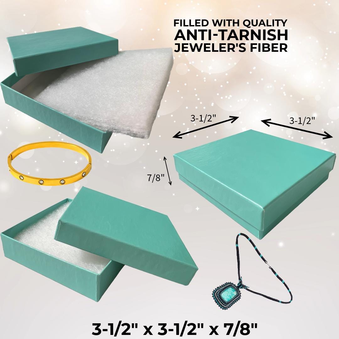 Made in USA - 100 Boxes Aqua Jewelry Boxes With Cotton Filling - 3.5"x3 ...