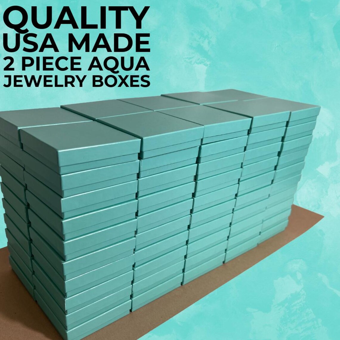 Made in USA - 100 Boxes Aqua Jewelry Boxes With Cotton Filling - 3.5"x3 ...
