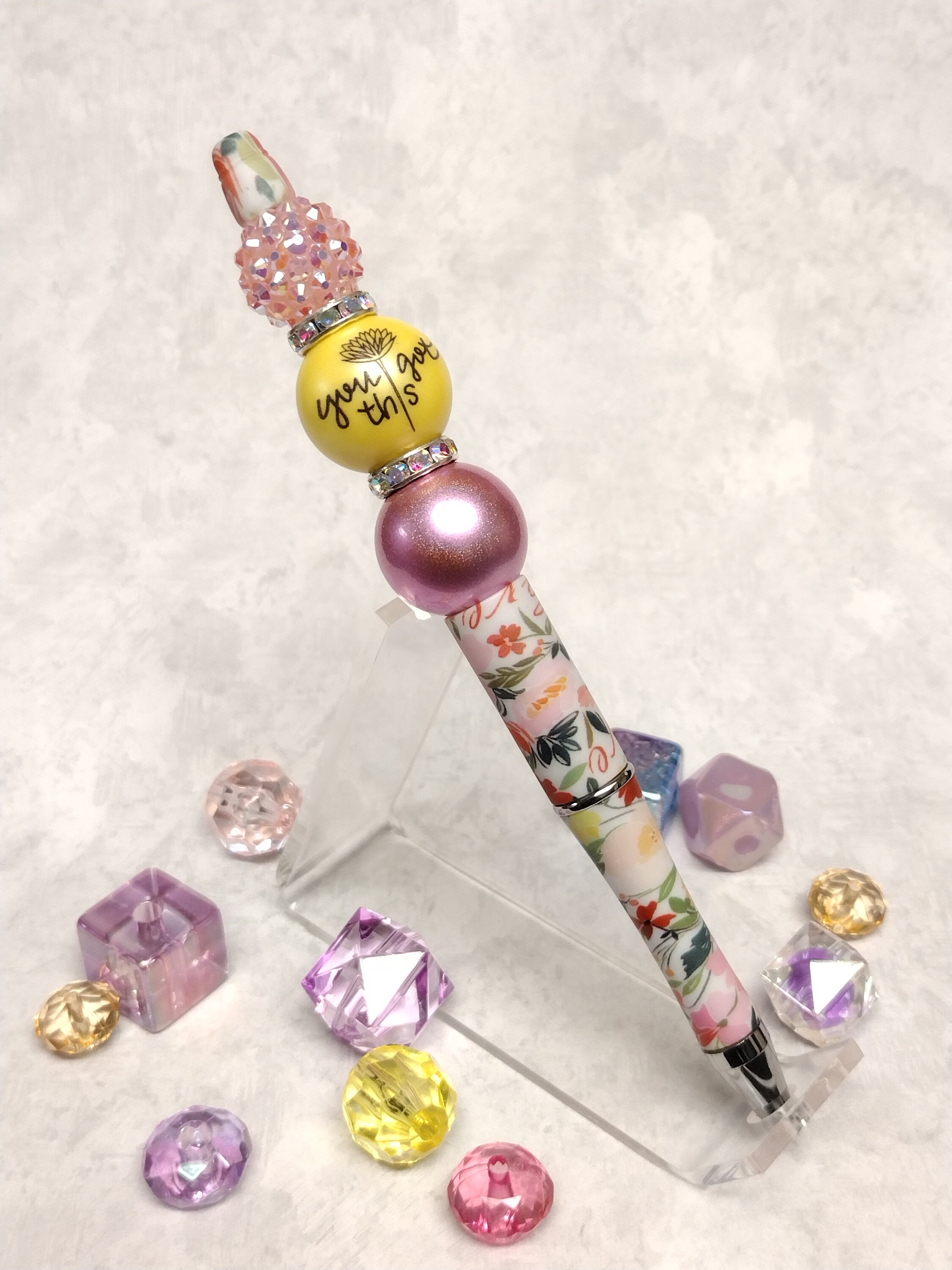 Beaded Pen,inspirational Saying,colorful Beaded Pen,floral,rhinestone ...