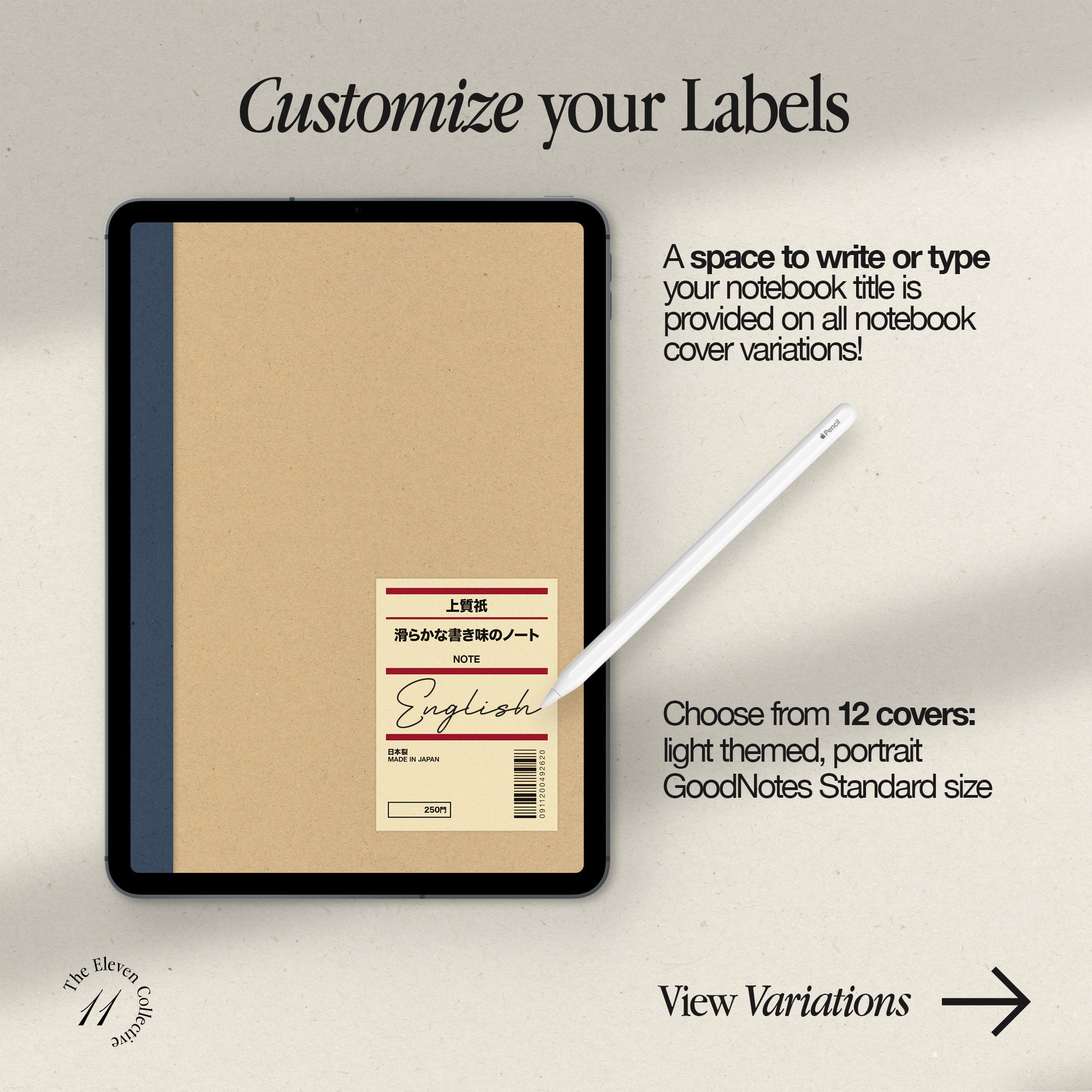 Light-themed Portrait Minimalist MUJI Style Digital Notebook Covers (12 ...