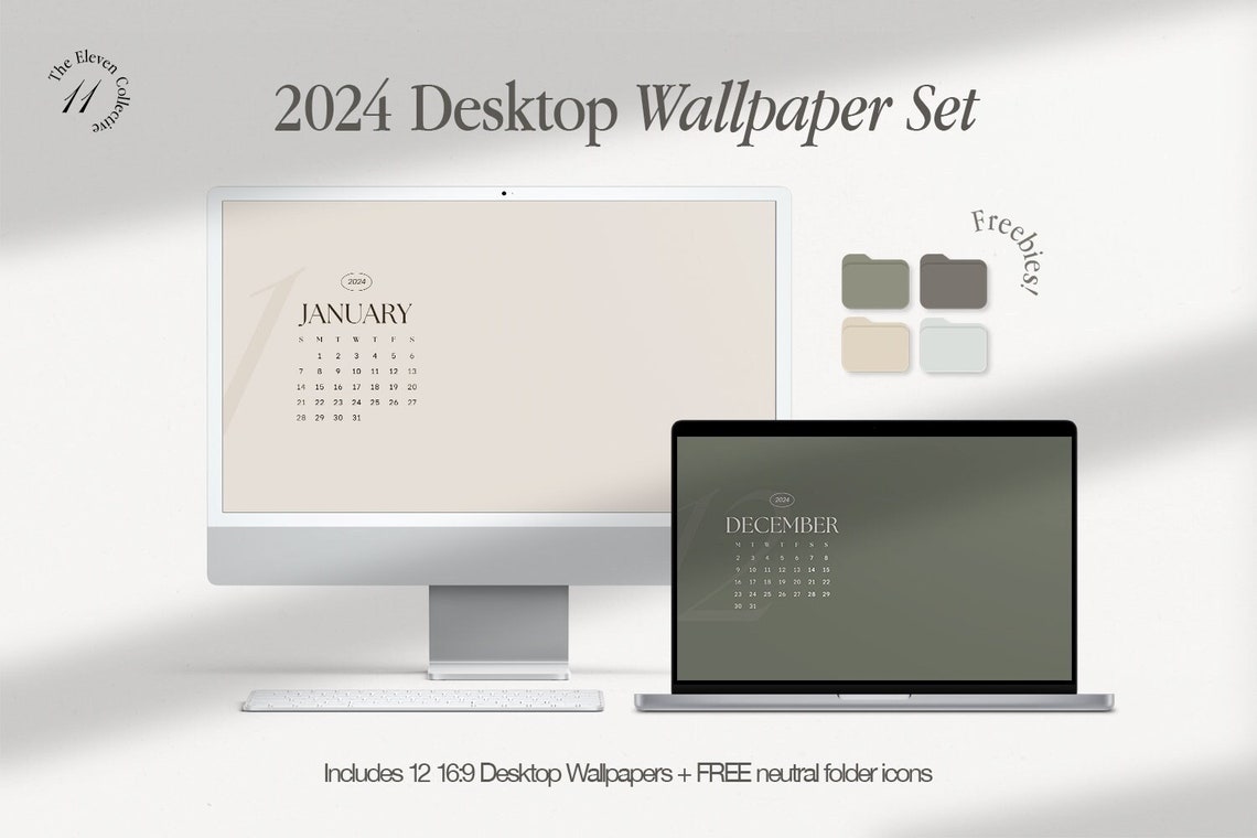 2024 Monthly Desktop Calendar / Wallpaper / Background (neutral, Earthy ...