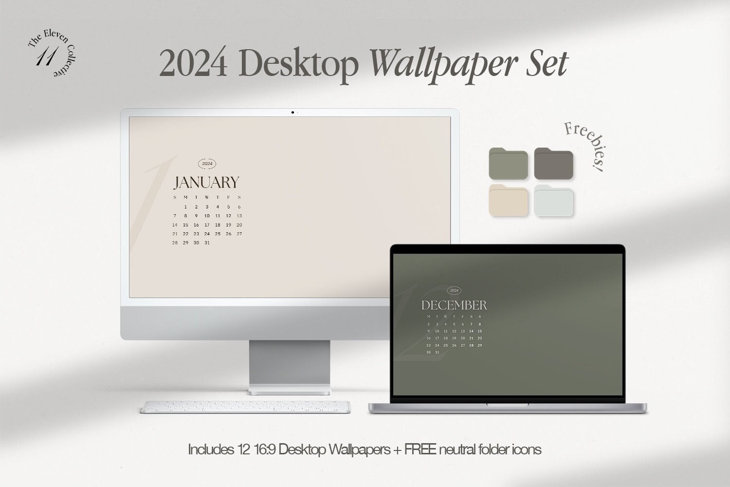 2024 Monthly Desktop Calendar / Wallpaper / Background (neutral, Earthy ...