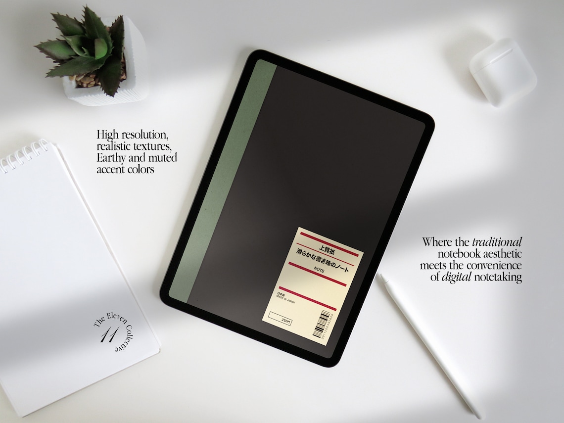 Dark-themed Portrait Minimalist MUJI Style Digital Notebook Covers (12 ...