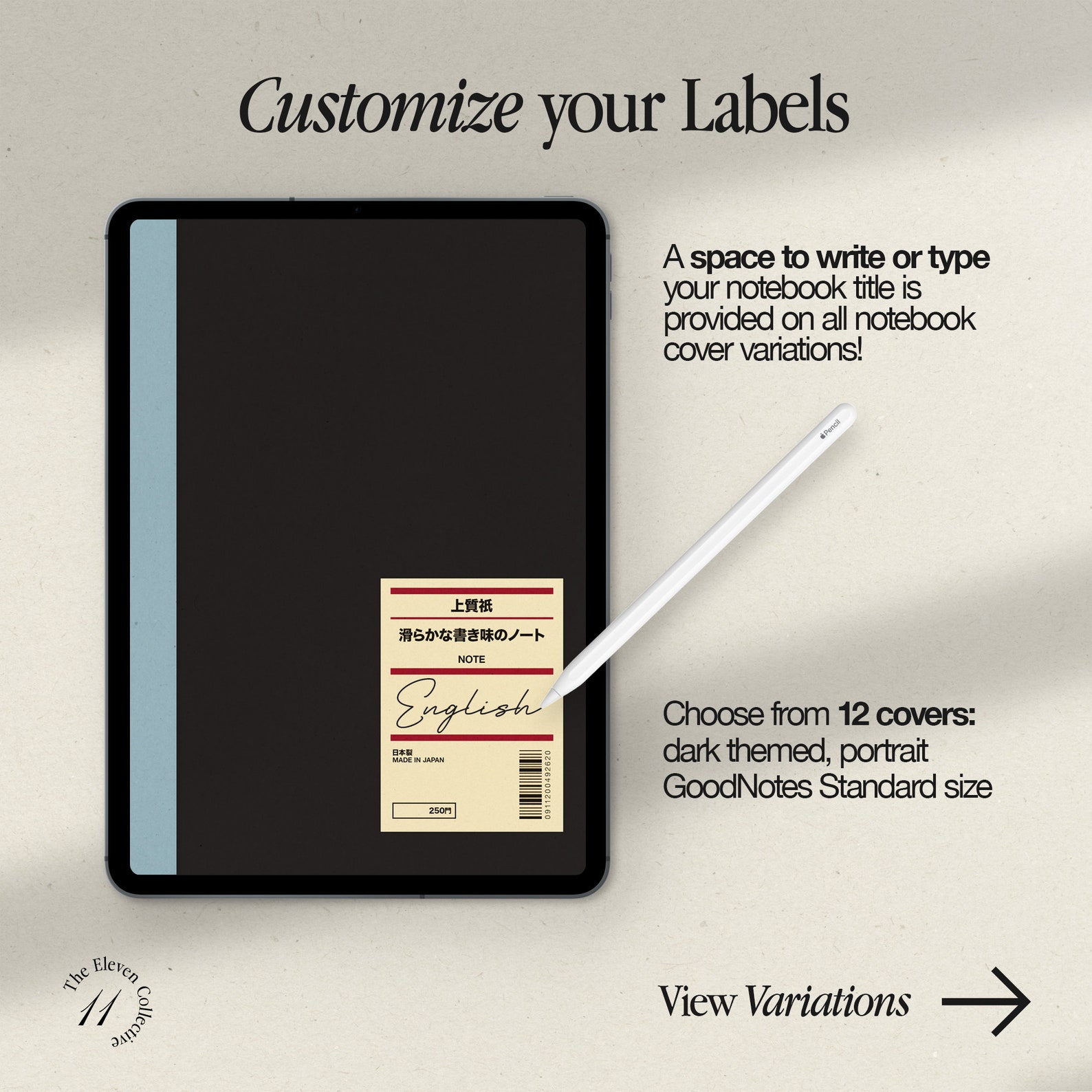Dark-themed Portrait Minimalist MUJI Style Digital Notebook Covers (12 ...