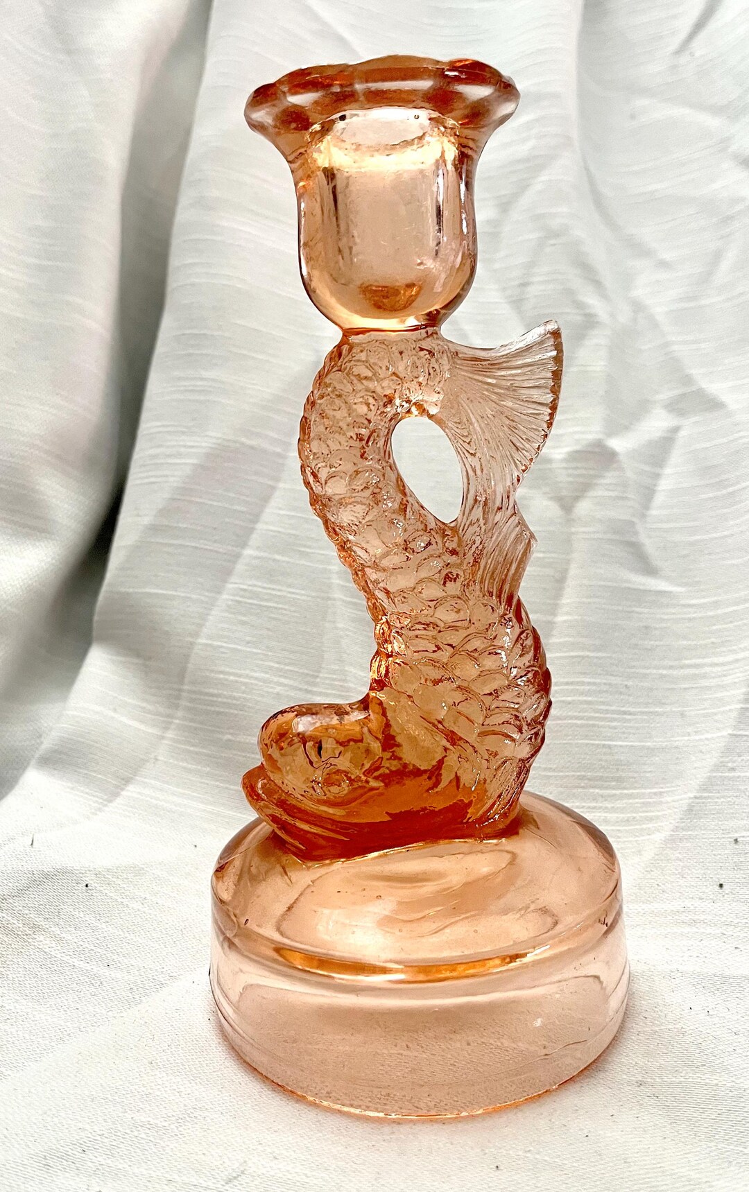 Vintage Tiffin Pink Champagne Koi Fish, Dolphin Candlestick, Antique ...