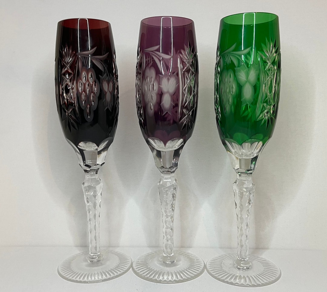 Ajka Marsala Crystal Champagne Flutes, Cut to Clear Crystal, Rare ...