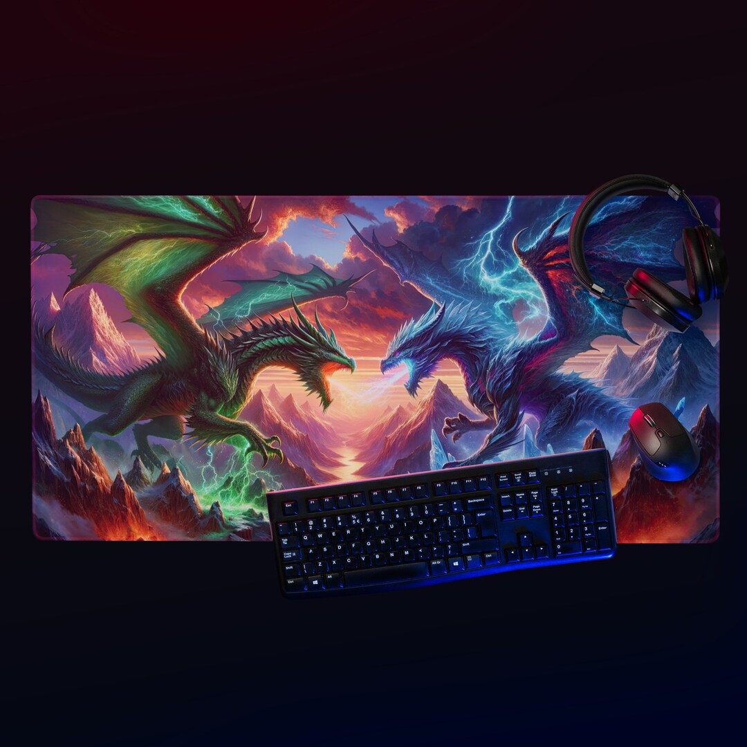 Gaming Mouse Pad Dragon Vs Dragon Dragon Battle 36 18 Large Gaming ...