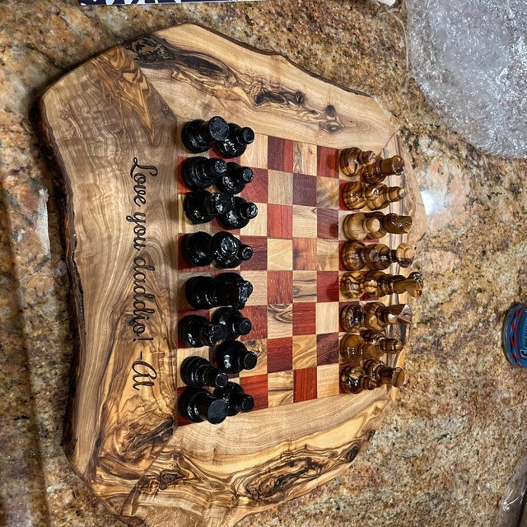 Olive Wood Chess Set With Rough Edges Unique Custom Chess Gift for Him ...