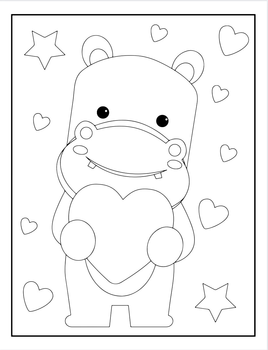 28 Pages- Adorable Animal Coloring Book- Valentine’s Day- INSTANT ...