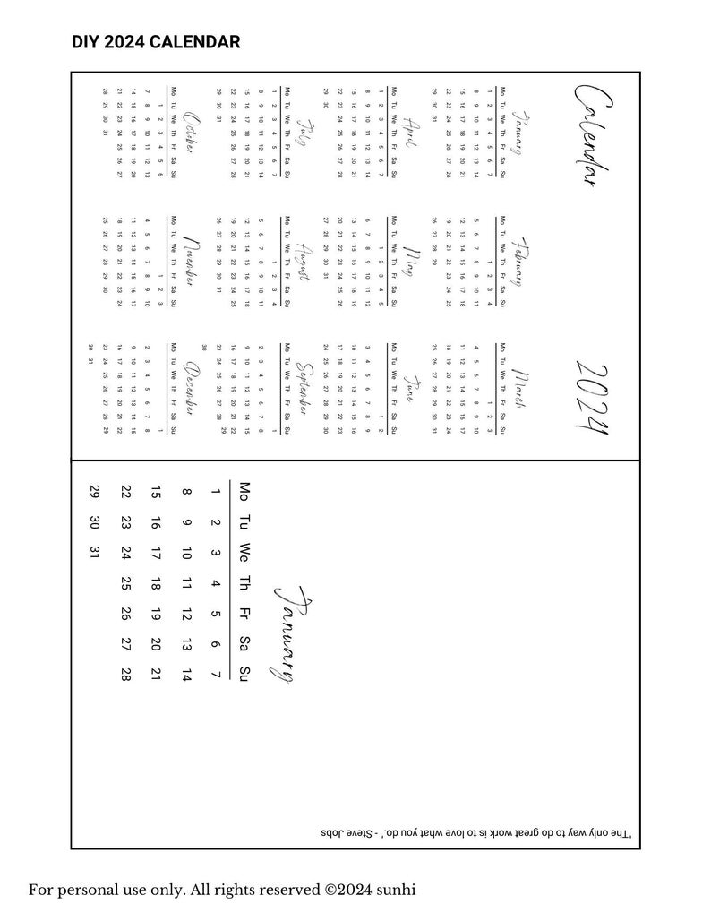 Printable Calendar 2024 | Monthly Planner | Letter, A5 | Portrait | Monday Start | Minimalist ...