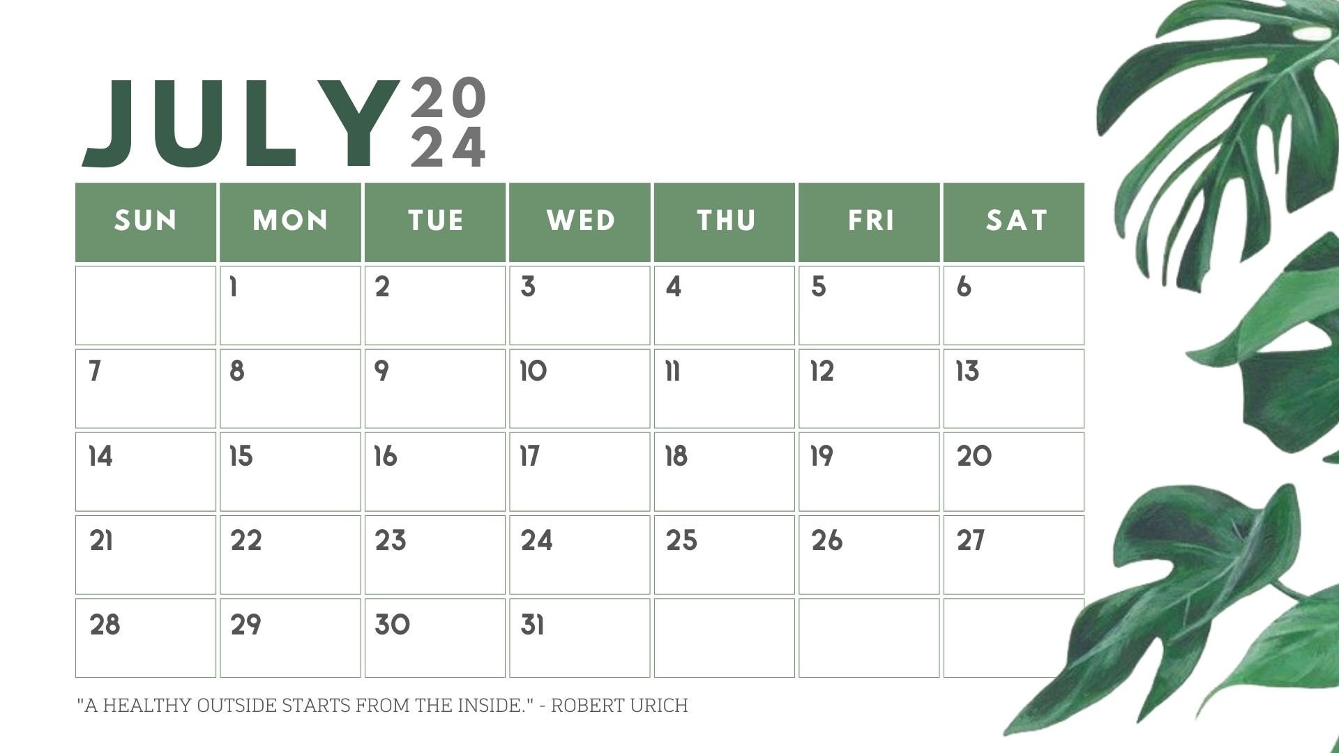 Botanical Calendar Printable 2024 | PDF, Floral Wall Art, Letter Size ...