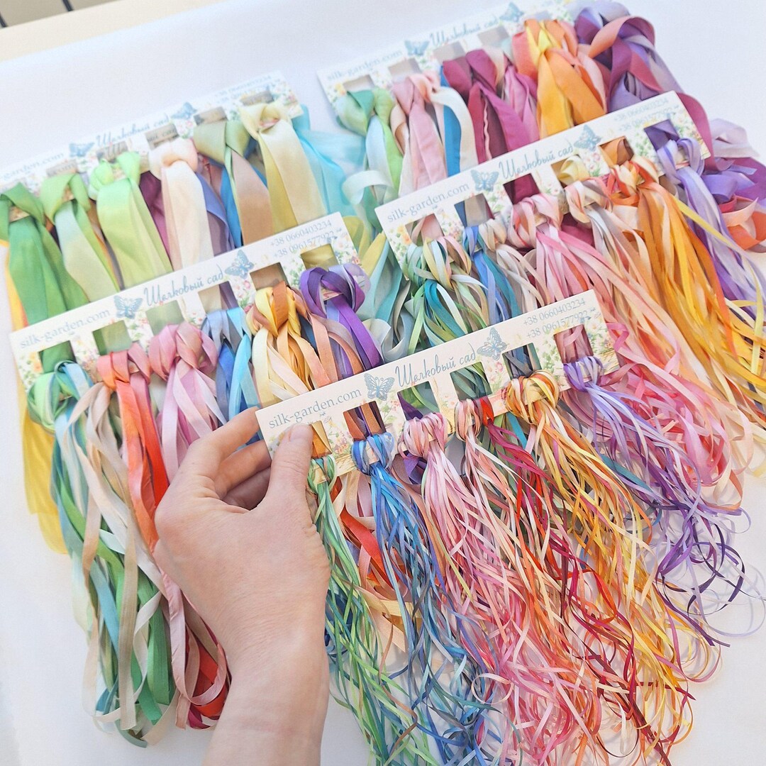 Big SET Silk Ribbon 2,4,7,13,20mm Variegated Ribbon, 100 % Pure Silk ...