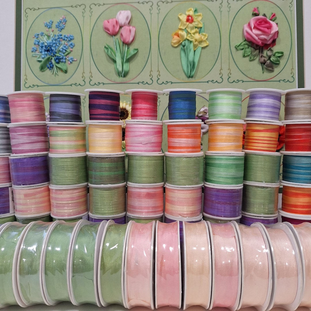 40 Silk Ribbon Variegated 2mm,4mm,7mm,13mm,20mm,25mm,32mm, 100% Pure ...