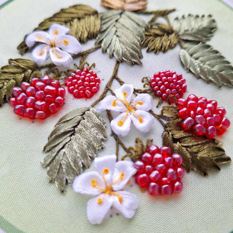 Ribbon Embroidery the Picture is Embroidered With Stitches Raspberry ...