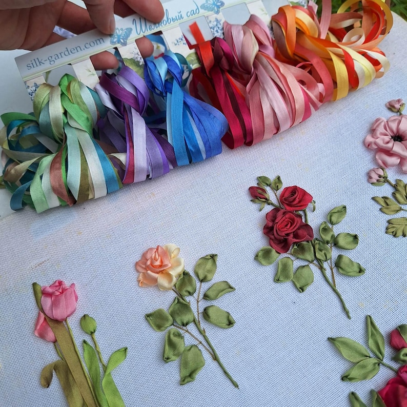 Big SET Silk Ribbon 2,4,7,13,20mm Variegated Ribbon, 100 % Pure Silk ...