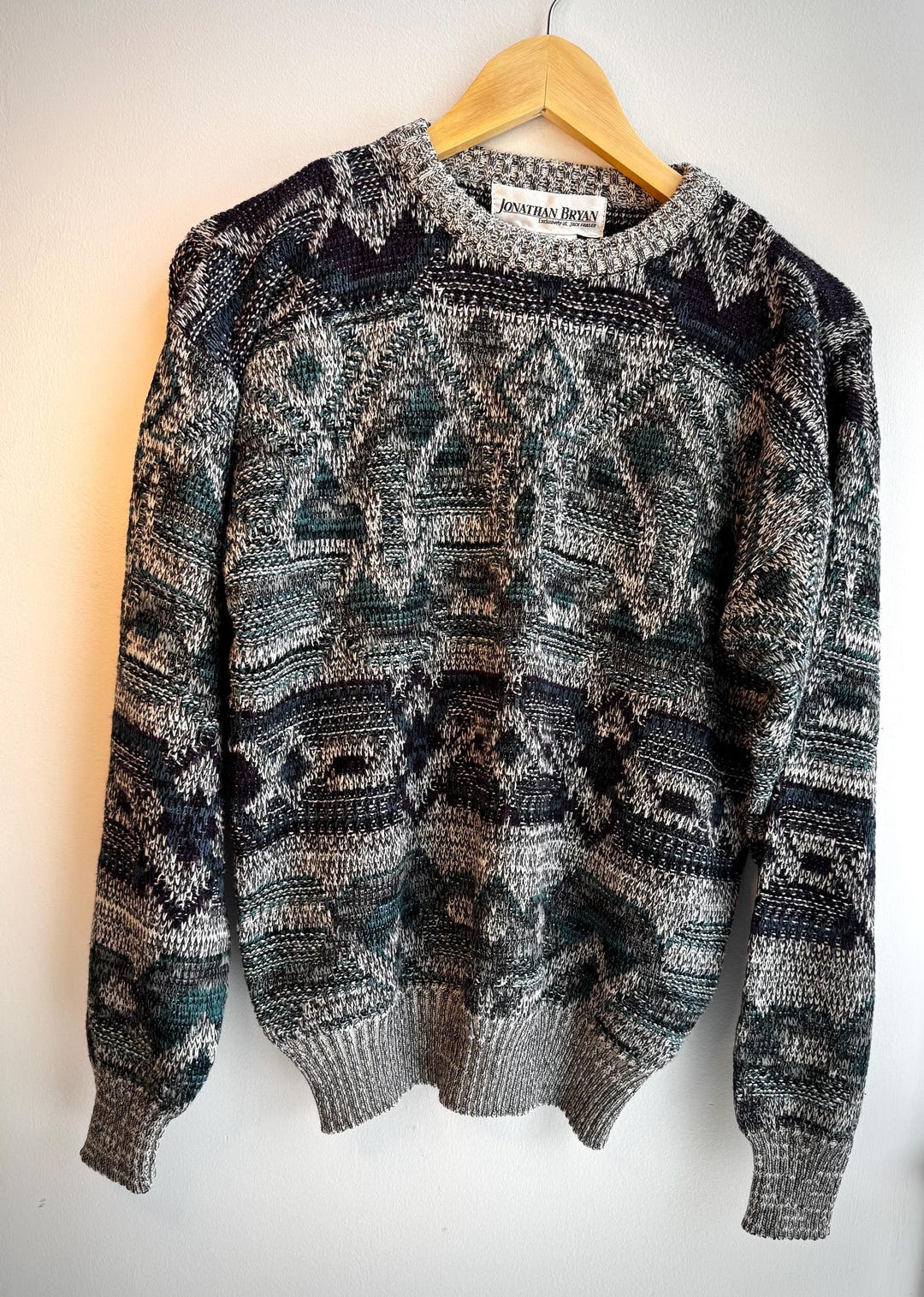 Vintage 1990s Jonathan Bryan Patterned Knit Sweater | Crewneck | Size S ...
