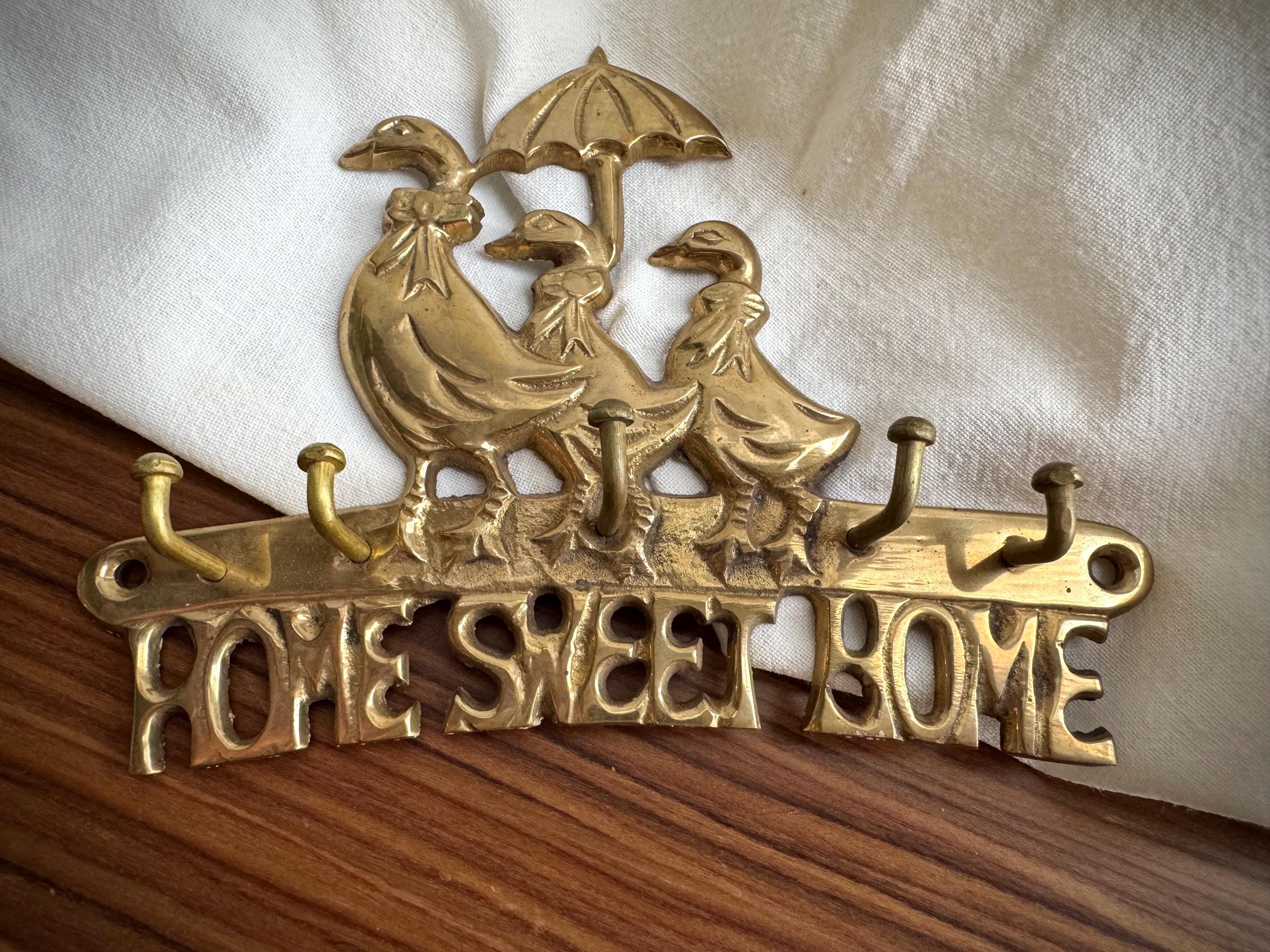 Vintage Brass Key Hook | “home Sweet Home” Goose Family Wall Hook ...