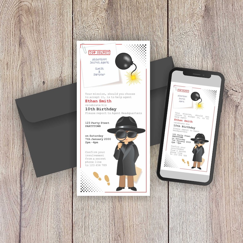 Spy Party Invitation ~ Inludes PDF File PLUS Access to Images for Print ...