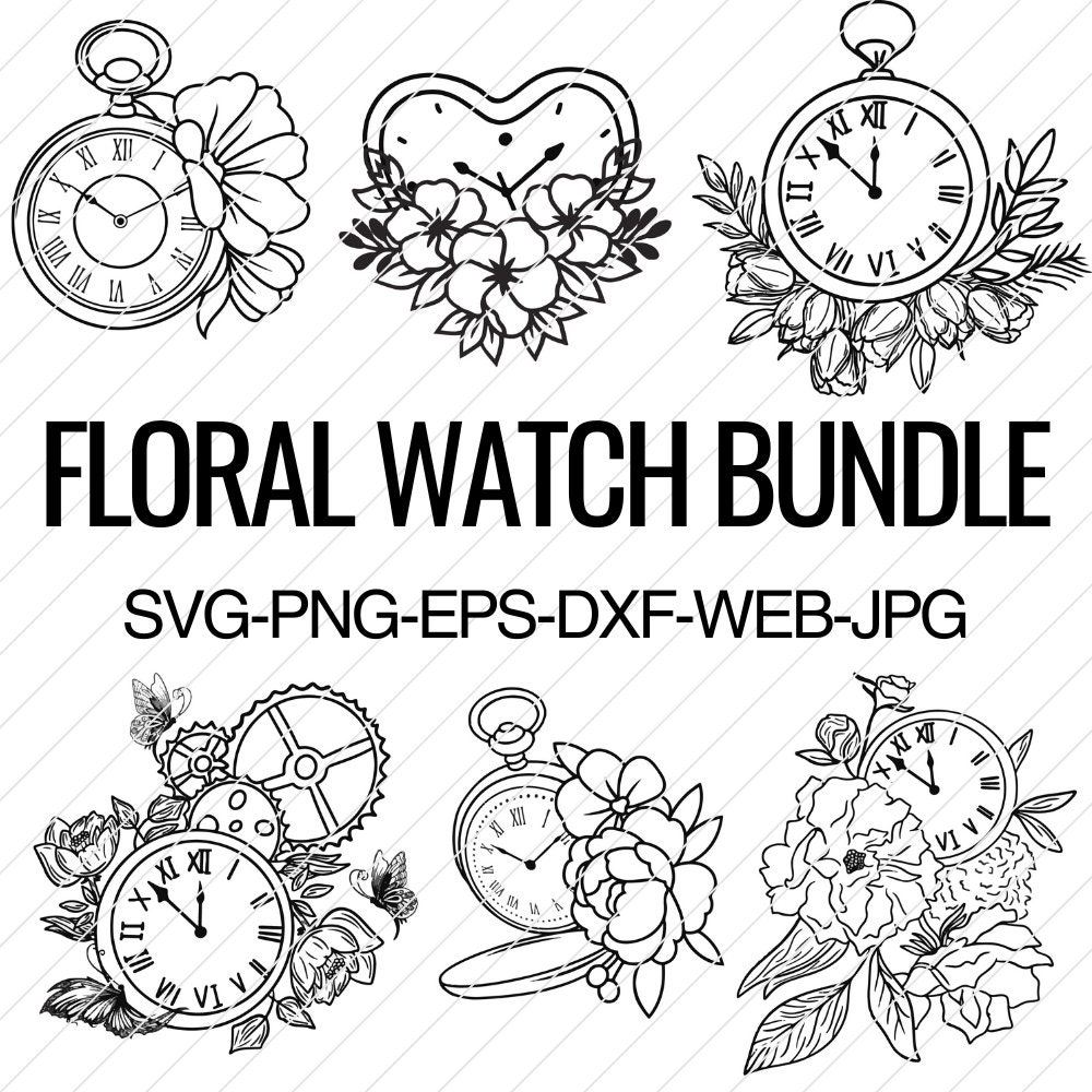 Floral Watch Svg\floral Watch Bundle\floral Pocket Watch Svg\old Watch Svg\vintage Watch Svg ...