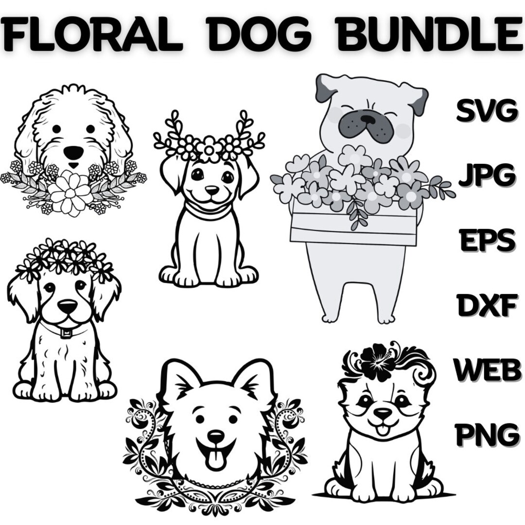 Floral Dog Svg Bundle\flower Dog Svg\floral Dogs Svg\flower Dogs\floral ...