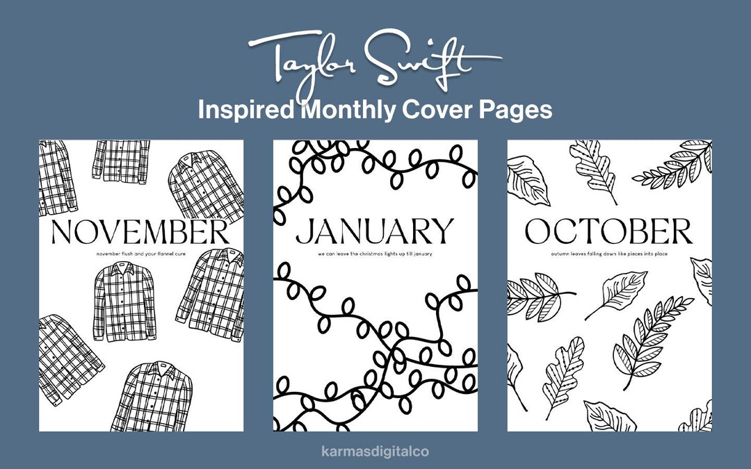 12 Printable Taylor Swift Inspired Monthly Cover Pages A5 Journal ...