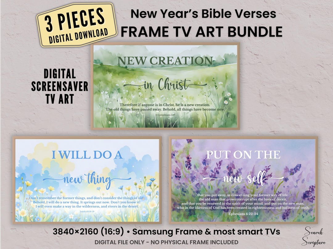 New Year Bible Verses Frame TV Art Bundle, Give Thanks, New Creation ...