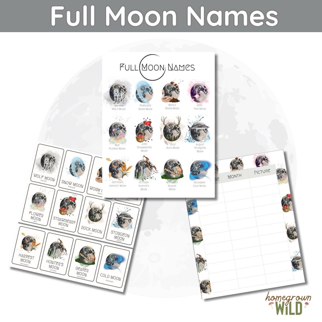 Full Moon Names Poster & Flashcards | Homeschool Nature Study | Home ...