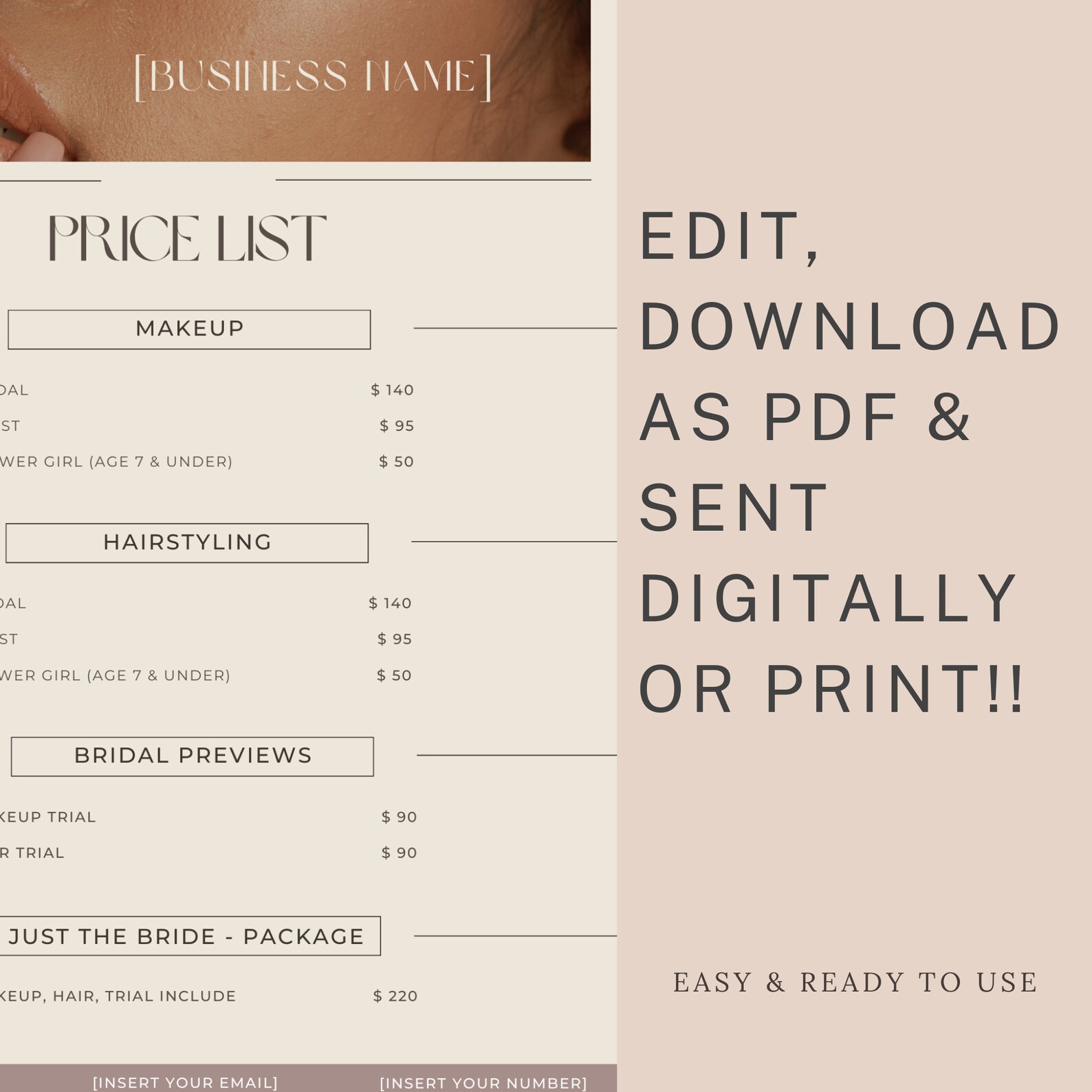 Minimal Price List Template, Editable Pricing Guide for Canva, Clean ...