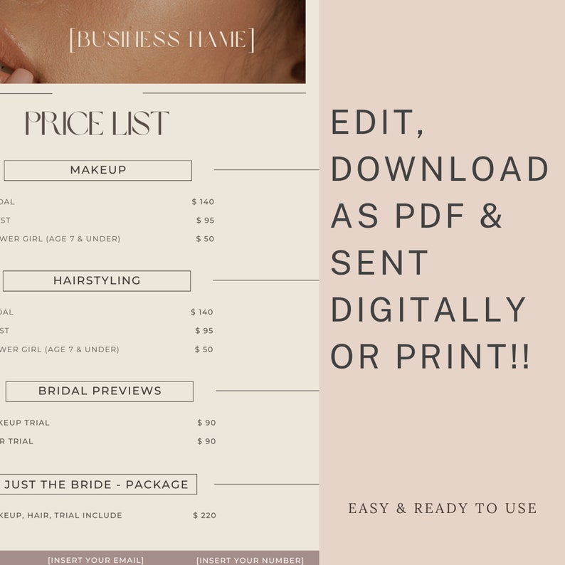 Minimal Price List Template, Editable Pricing Guide for Canva, Clean ...