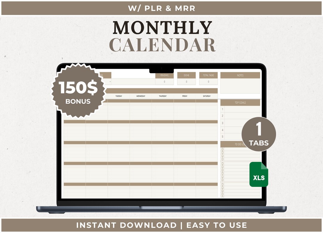 Monthly Calendar Google Sheets Planner PLR Daily Tracker Template ...