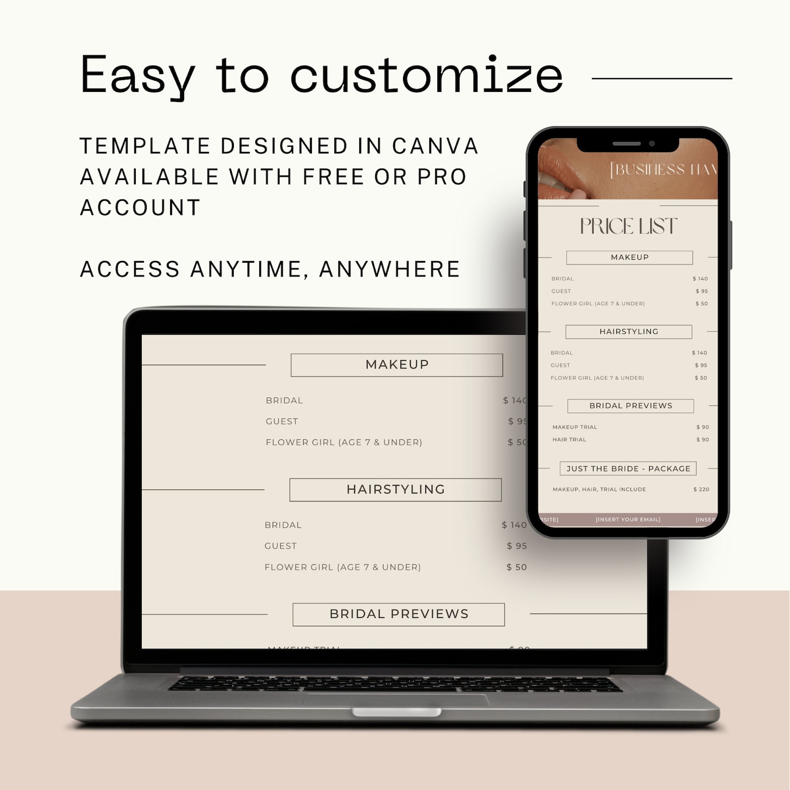 Minimal Price List Template, Editable Pricing Guide for Canva, Clean ...