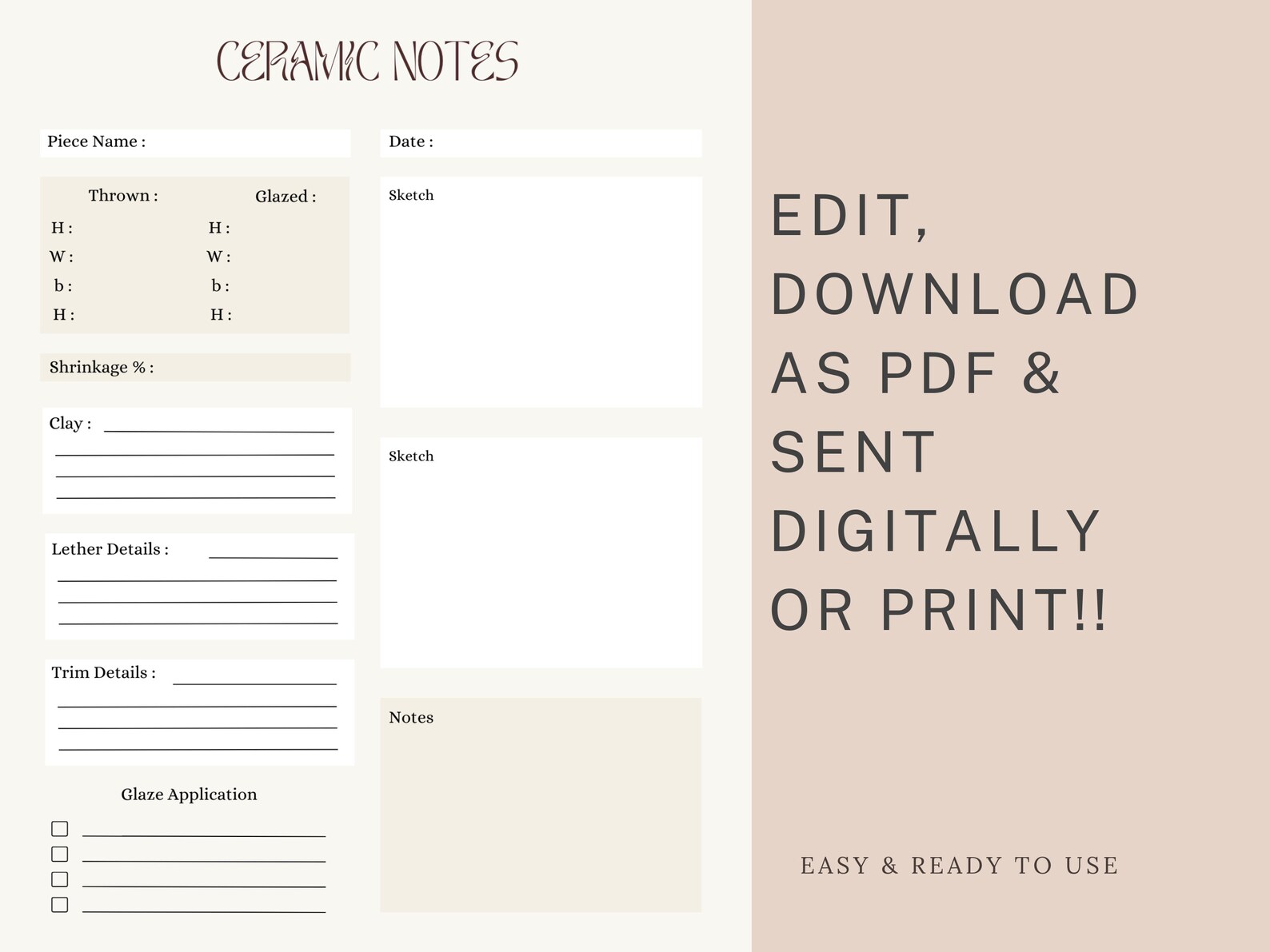 Ceramic Notes Bundle, Pottery Journal, Printable Ceramic Journal ...