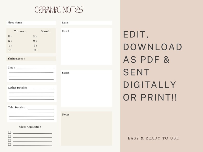 Ceramic Notes Bundle, Pottery Journal, Printable Ceramic Journal ...